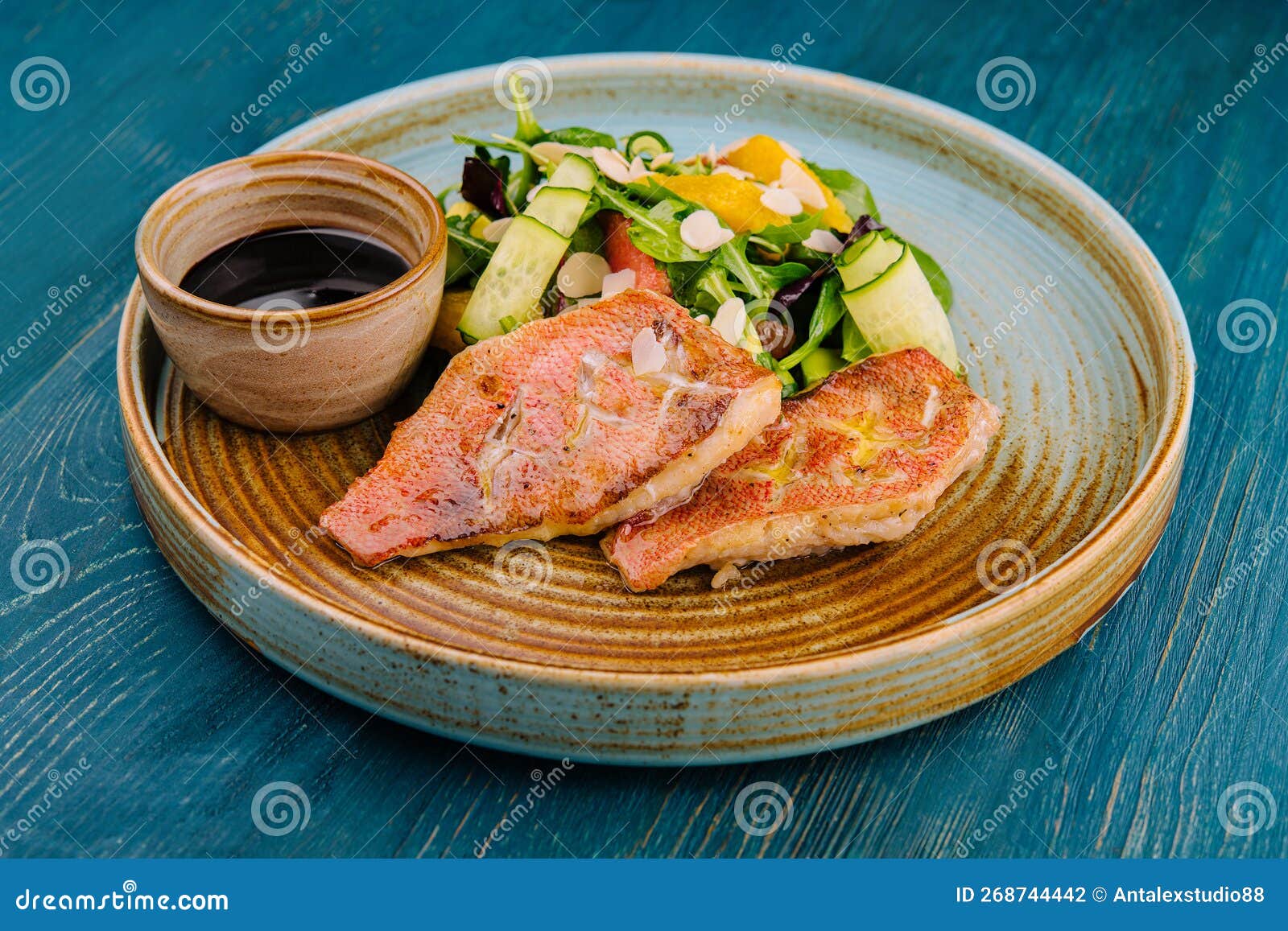 Grilled Red Snapper Fish Fillets and Fresh Vegetable Salad Stock Photo ...