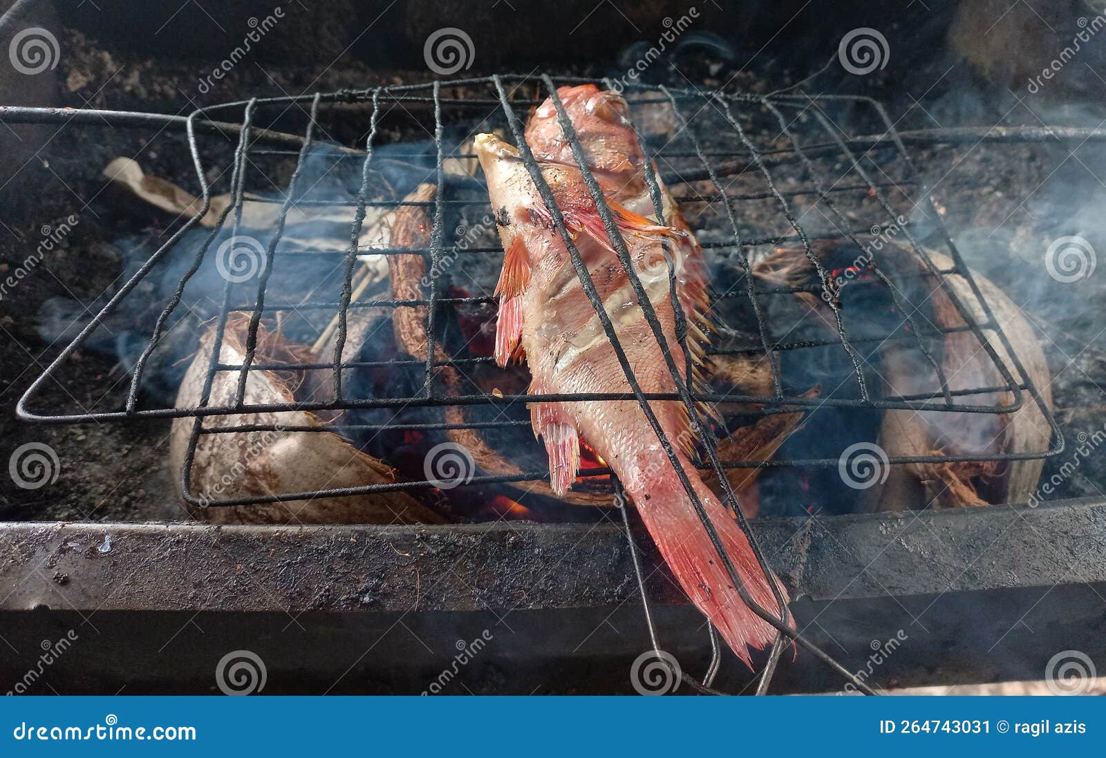 Grilled Red Snapper, Grilled Over Coals from Coconut Shavings, Using ...