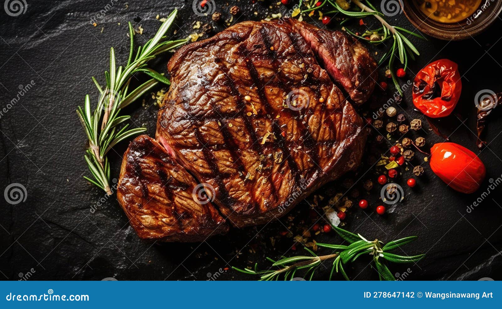 Grilled Rib Eye Beef Steak, Herbs and Spices. AI Generated Image Stock ...