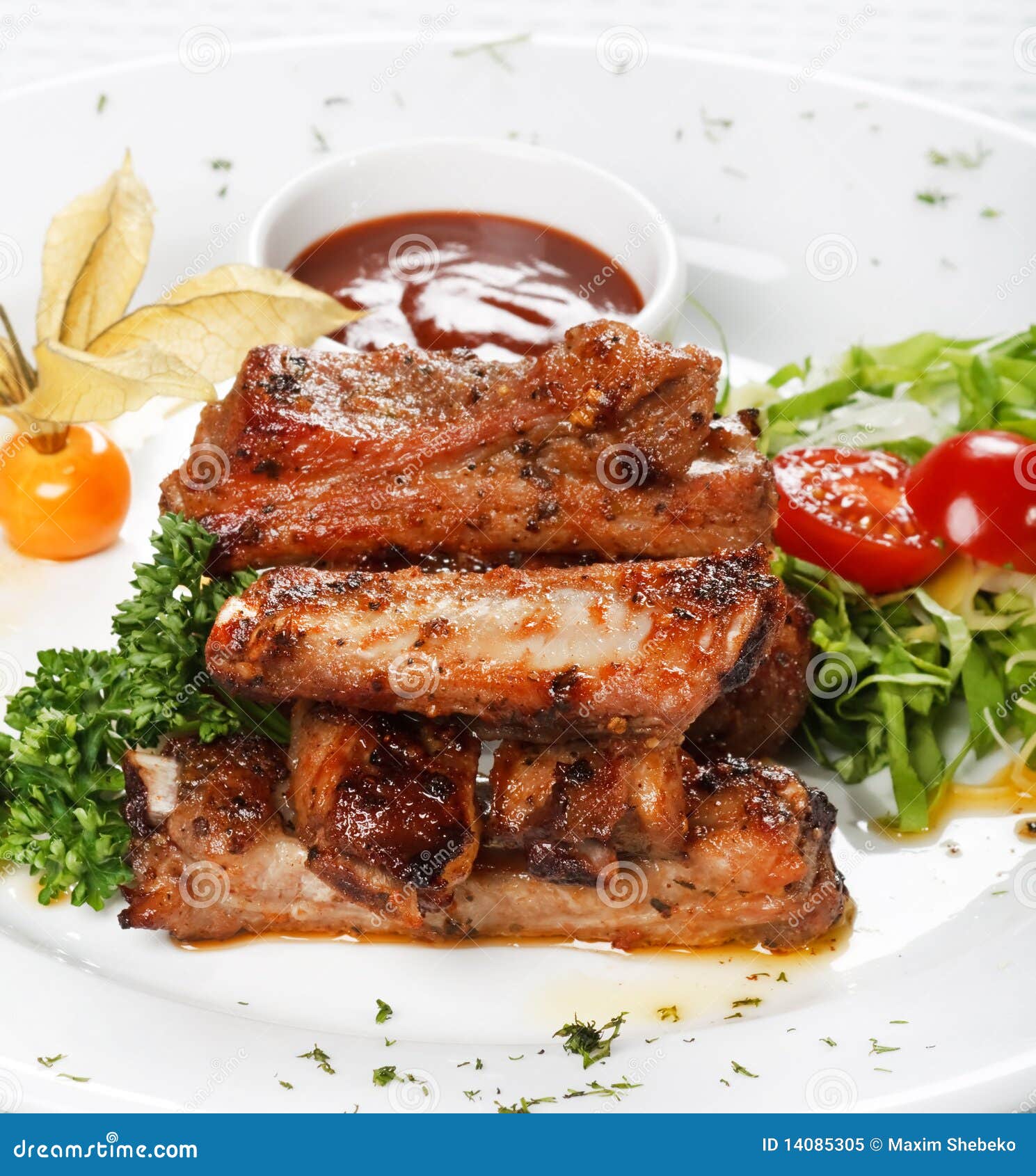 Grilled ribs stock image. Image of garnish, dips, dish - 14085305