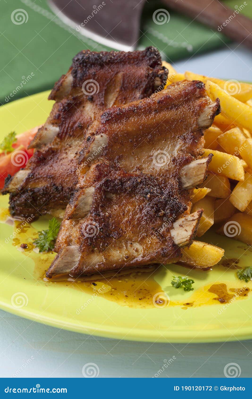 Grilled ribs on plate stock photo. Image of american - 190120172