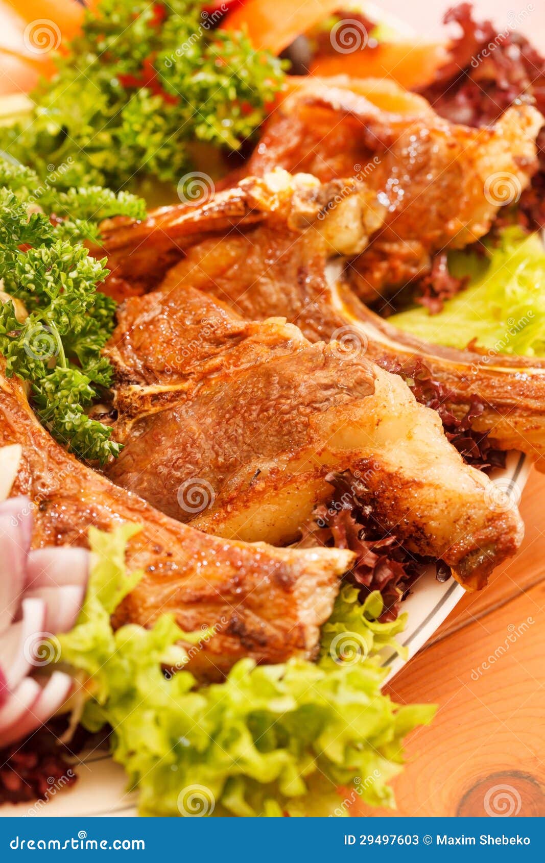 Grilled ribs with salad stock image. Image of onion, diet - 29497603