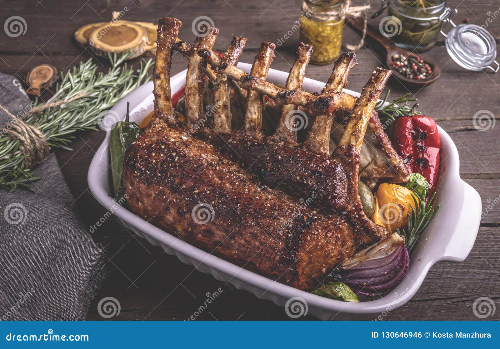 Grilled Roasted Rack of Lamb with Vegetables. Stock Photo - Image of ...