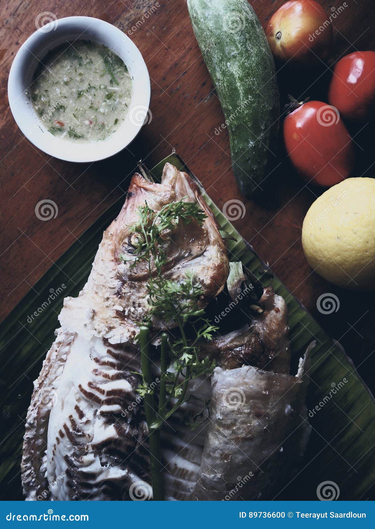 Grilled Ruby Fish with Spicy Sauce Stock Photo - Image of delicious ...