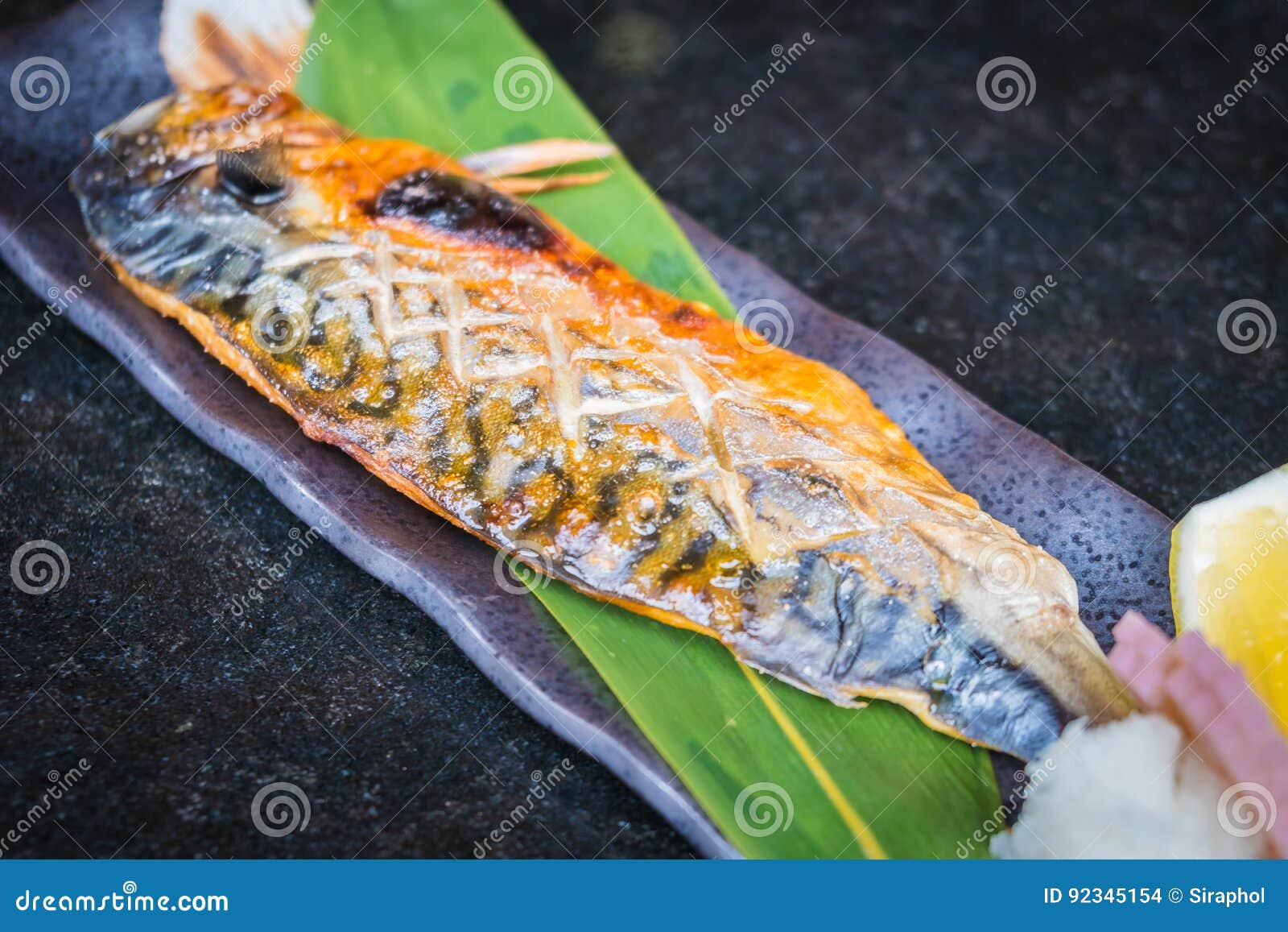 Grilled saba fish stock photo. Image of cuisine, traditional - 92345154