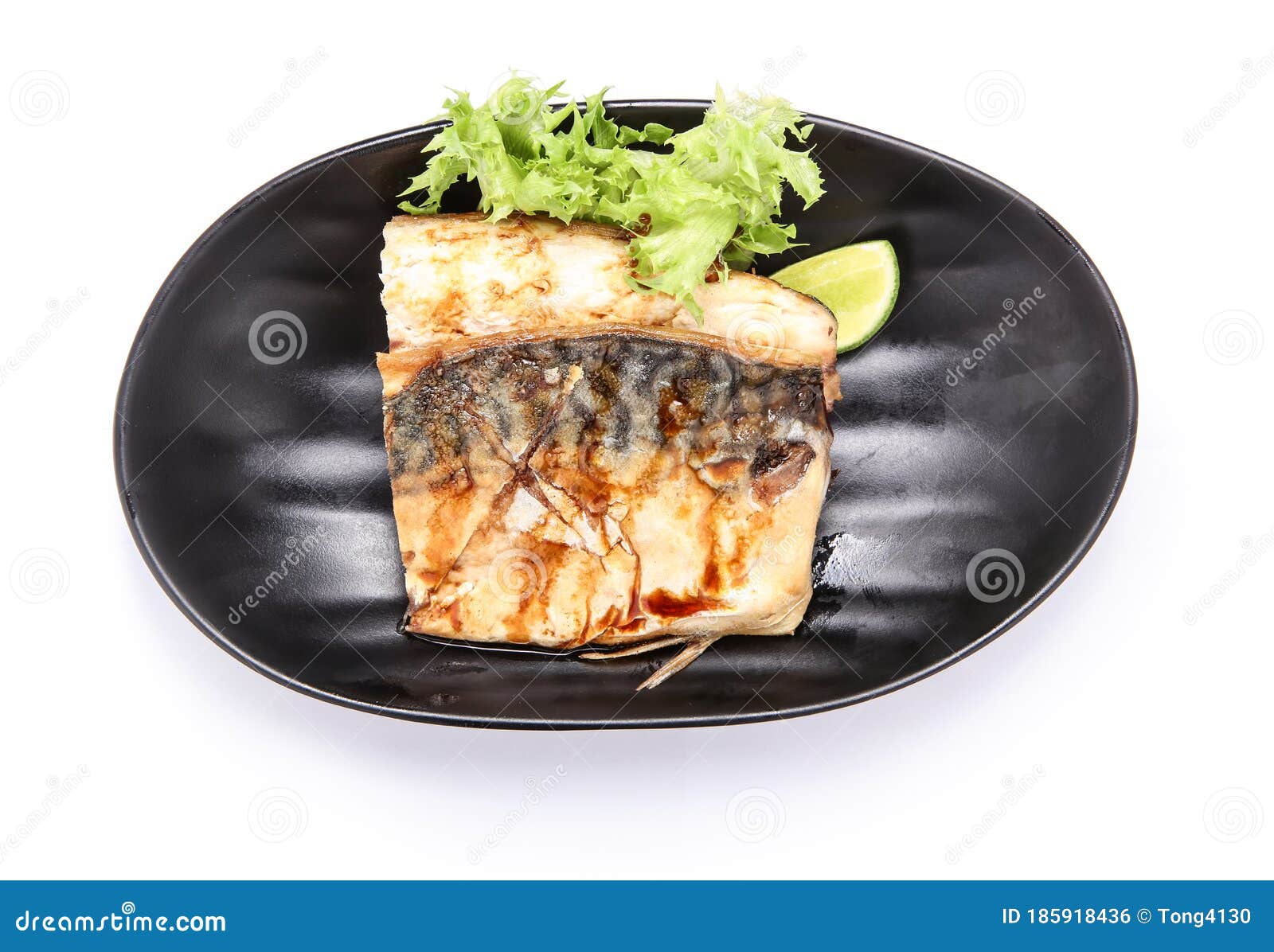 Grilled Saba Fish with Sauce Stock Photo - Image of plate, food: 185918436