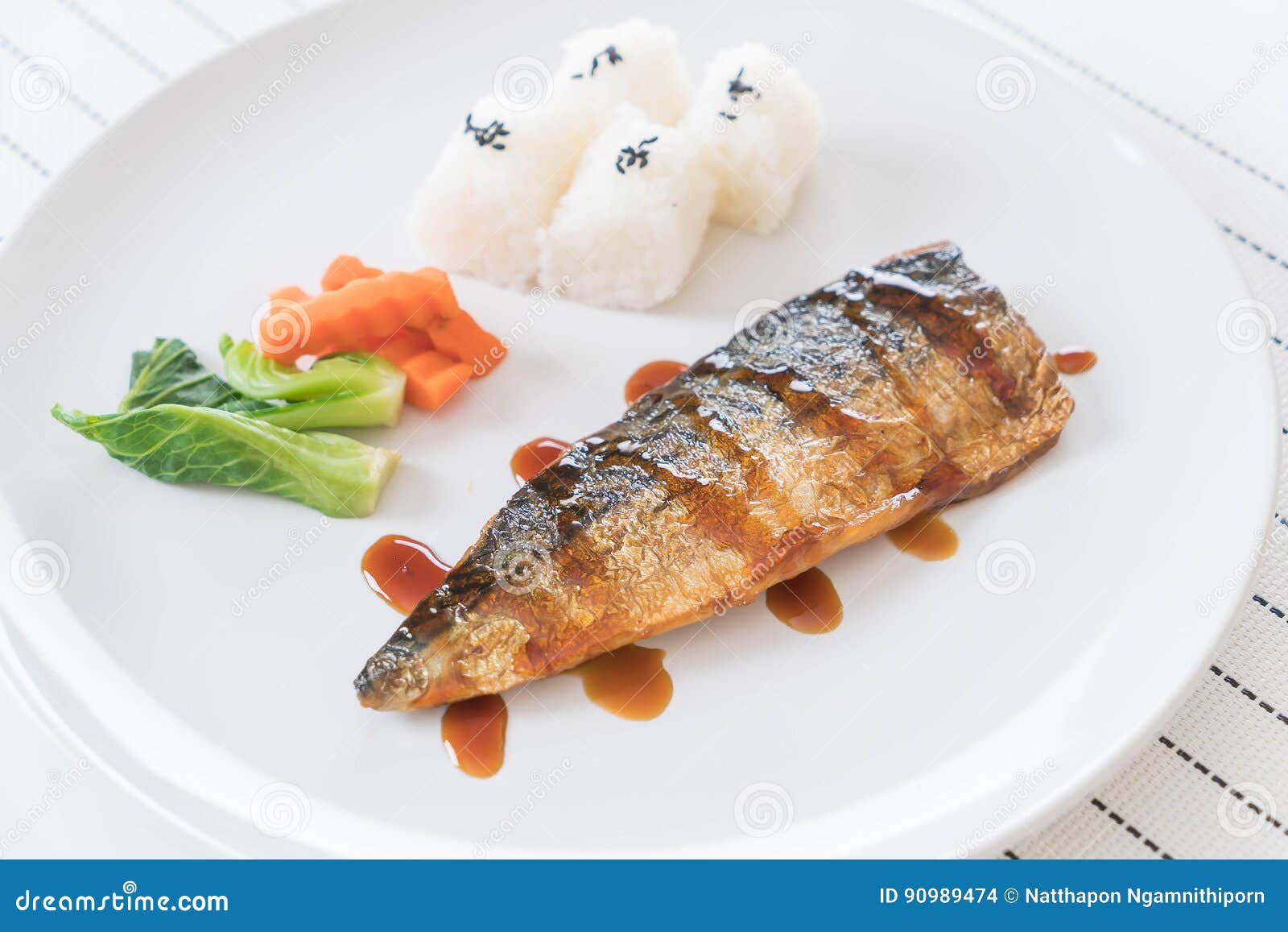Grilled Saba fish sauce stock photo. Image of gourmet - 90989474