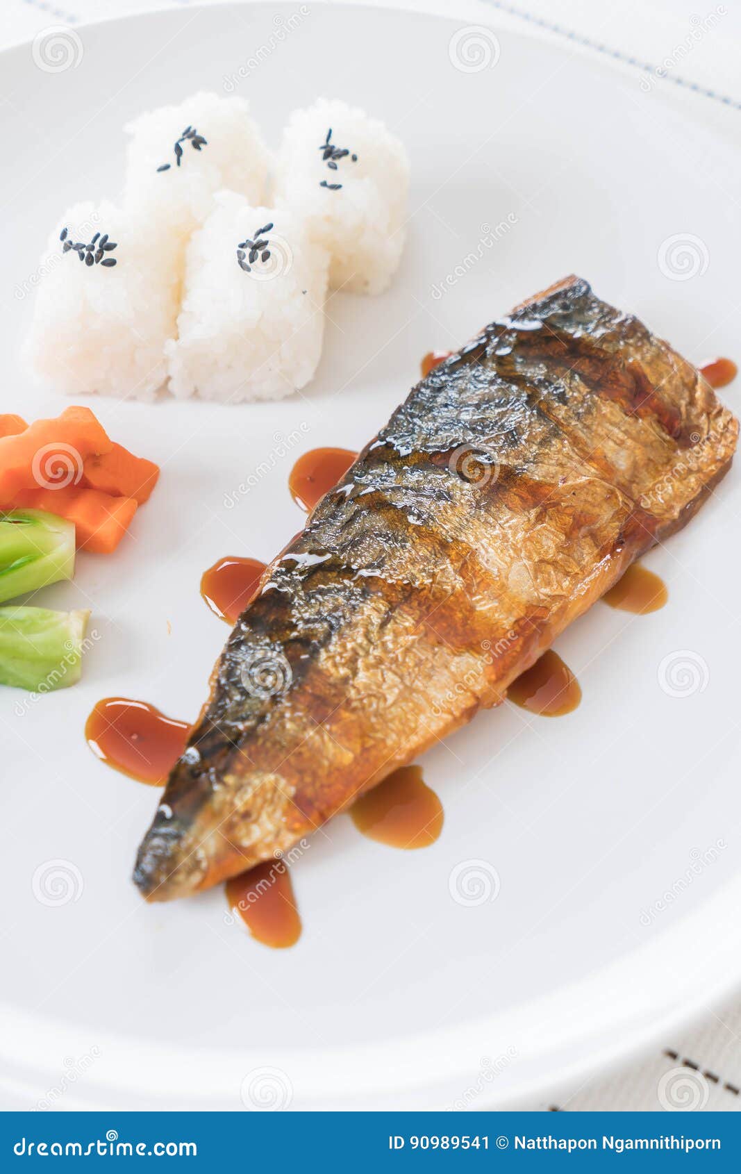 Grilled Saba fish sauce stock image. Image of background - 90989541