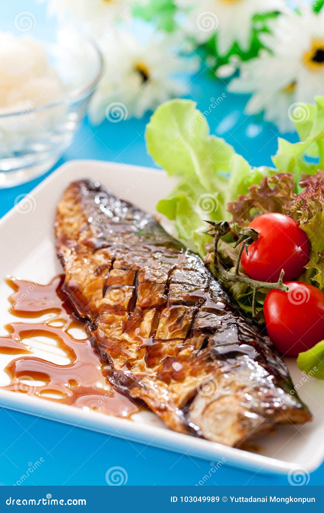 Grilled Saba stock image. Image of gourmet, rice, dinner - 103049989