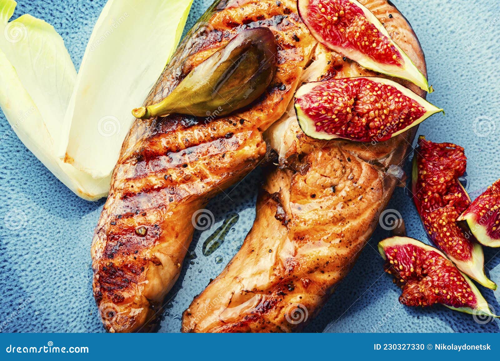 Grilled salmon with figs stock photo. Image of grill - 230327330
