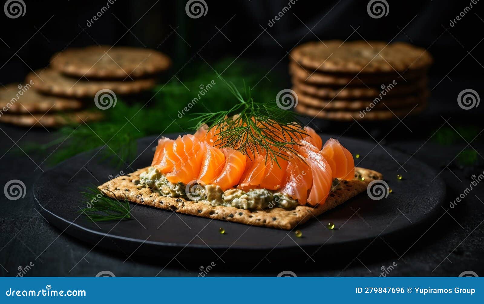 Grilled Salmon Fillet on a Gourmet Plate with Avocado Stack Generated ...