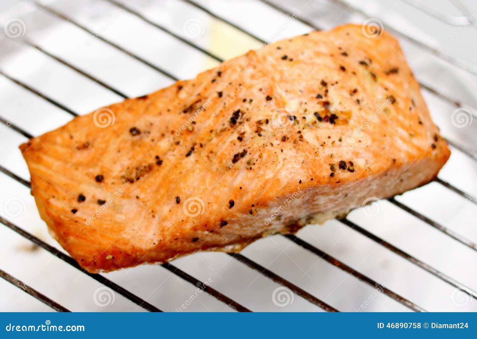Grilled Salmon Fillet on Grill, Soft Focus Stock Photo - Image of fish ...