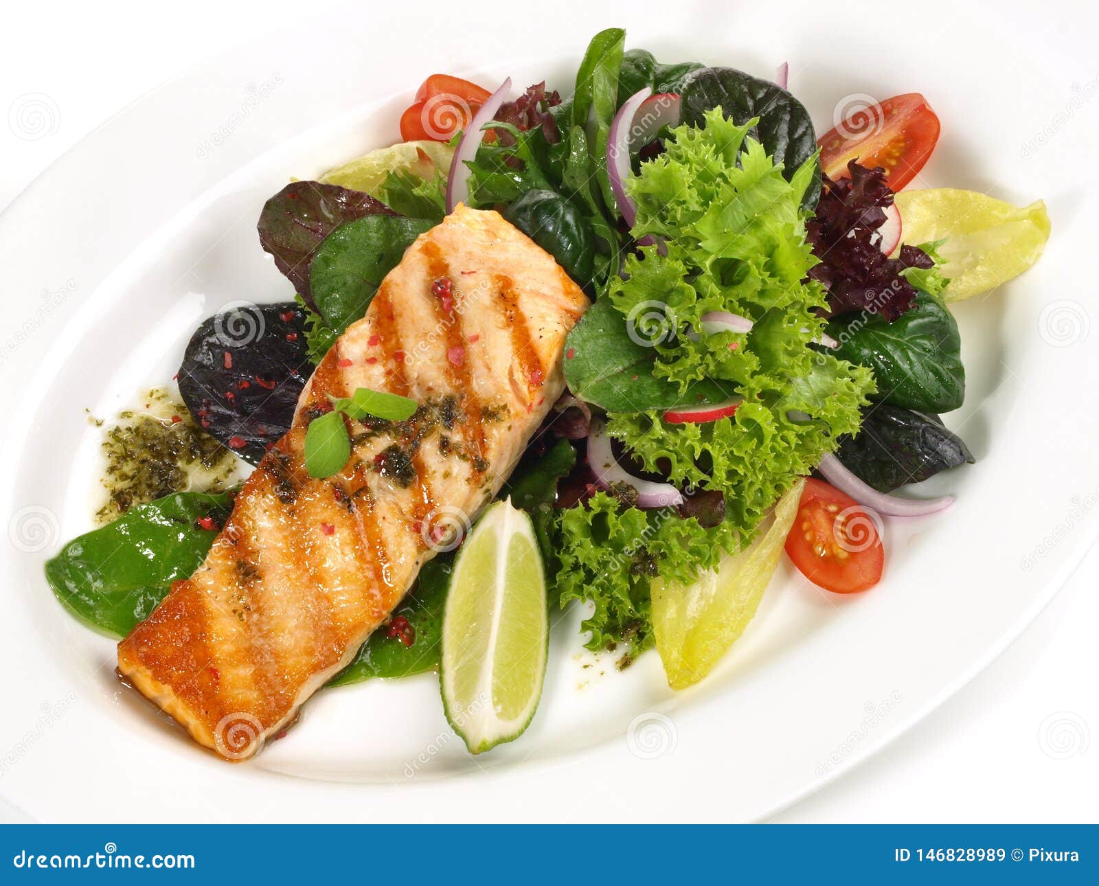 Grilled Salmon - Fish Fillet with Salad Stock Image - Image of macro ...