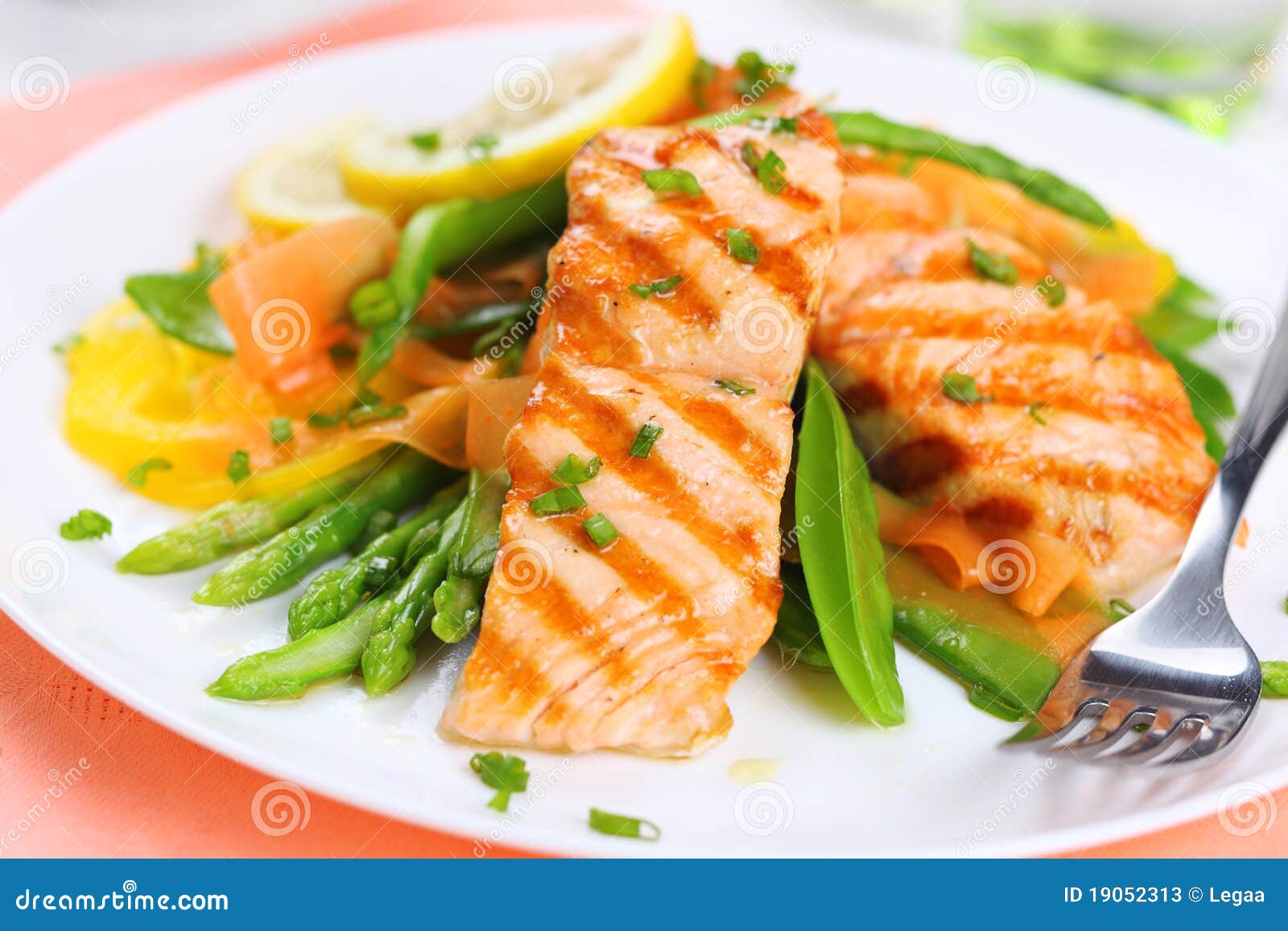 Grilled Salmon with Spring Vegetables Stock Image - Image of diet ...