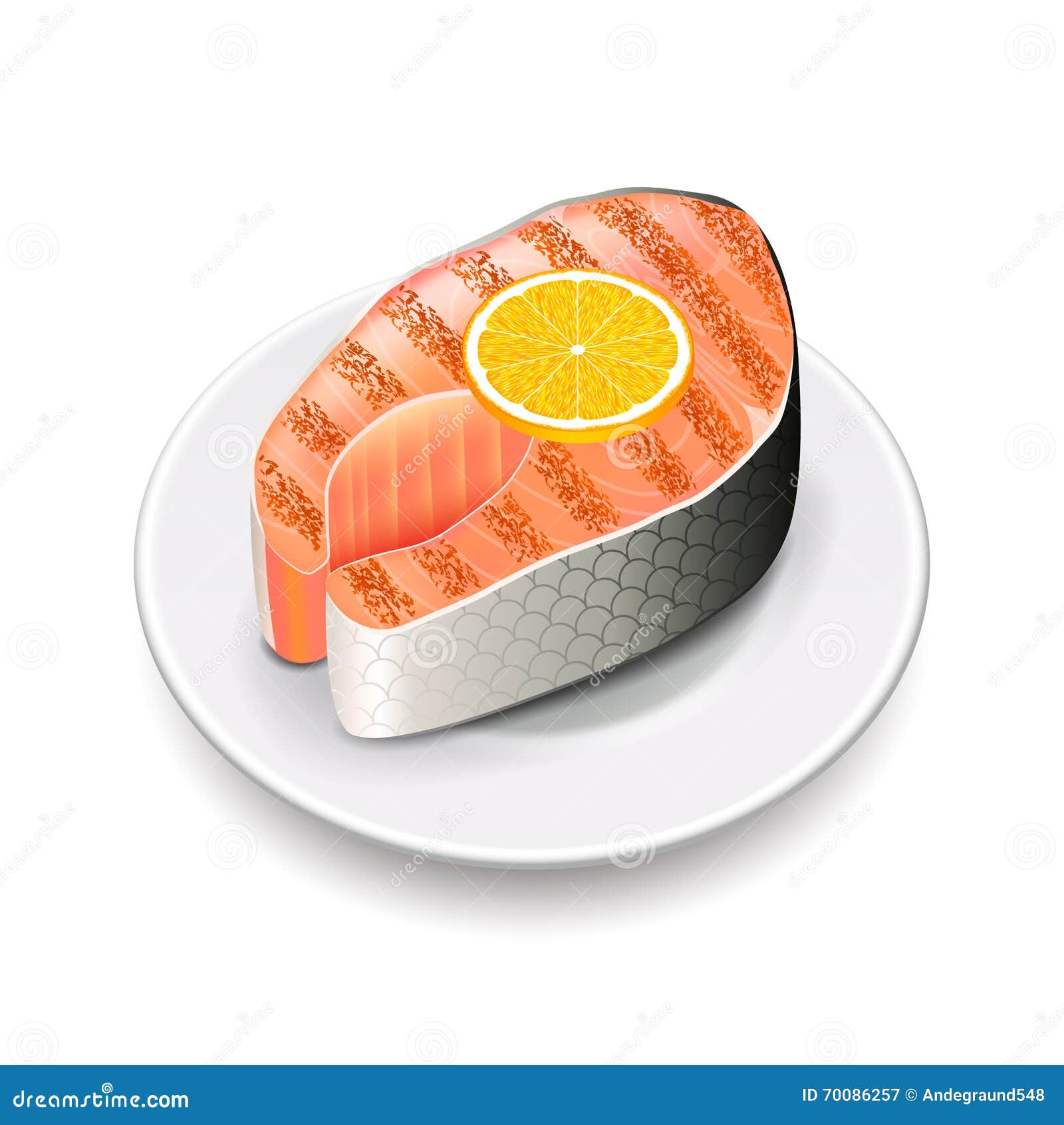 Grilled Salmon on White Vector Stock Vector - Illustration of dill ...