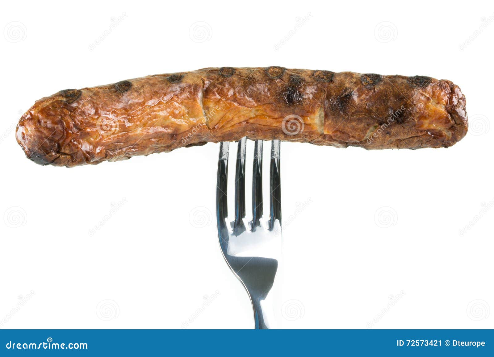Grilled Sausage Pierced on a Fork, Isolated on White Stock Image ...