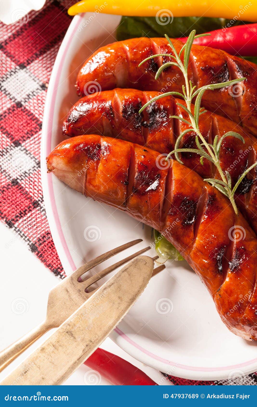 Grilled sausage. stock image. Image of plate, dinner - 47937689