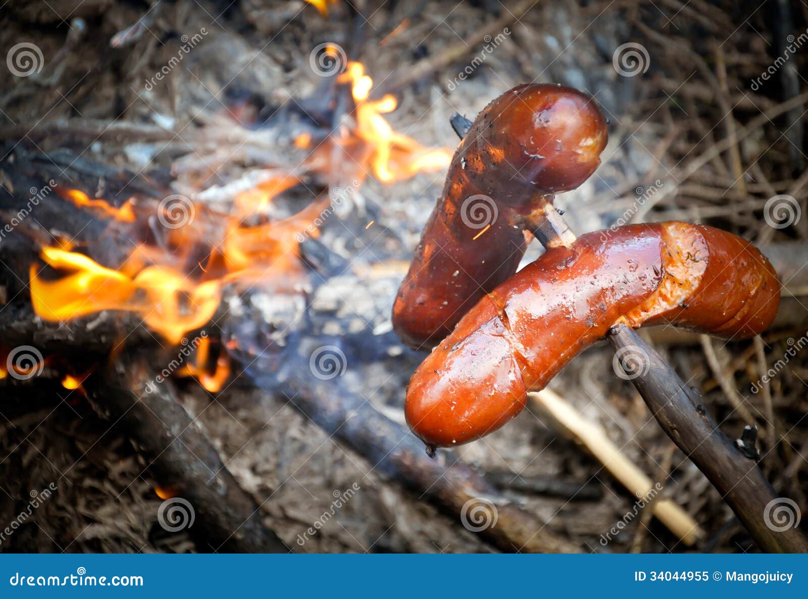 Grilled Sausages and Campfire Stock Image - Image of glowing, burning ...
