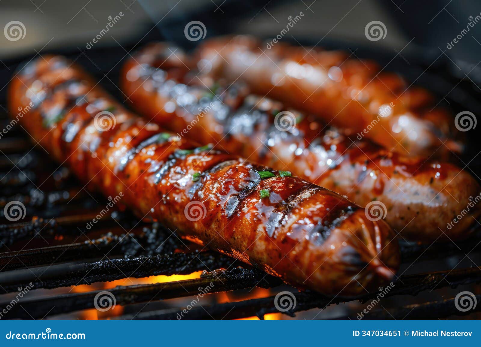 Grilled Sausages on a Grill with Fire Stock Image - Image of barbeque ...