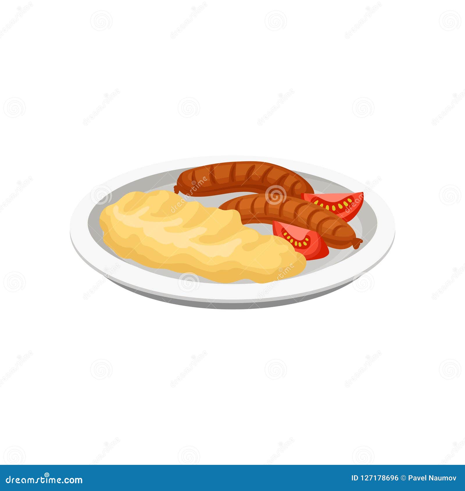 Grilled Sausages with Mashed Potatoes on a Plate, Grilled Meat Vector ...