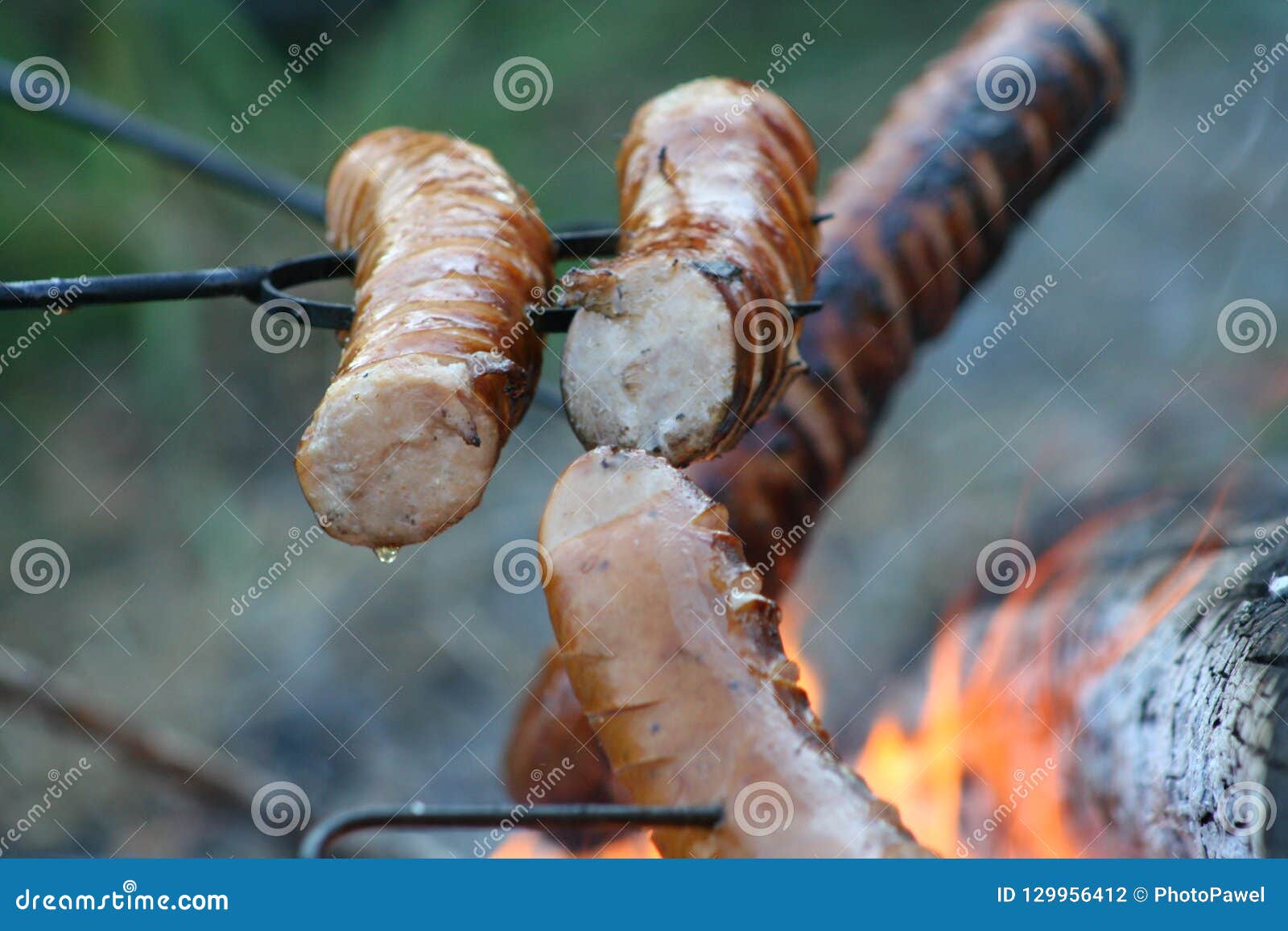 Grilled Sausages Over the Fire Stock Photo - Image of burning, roast ...