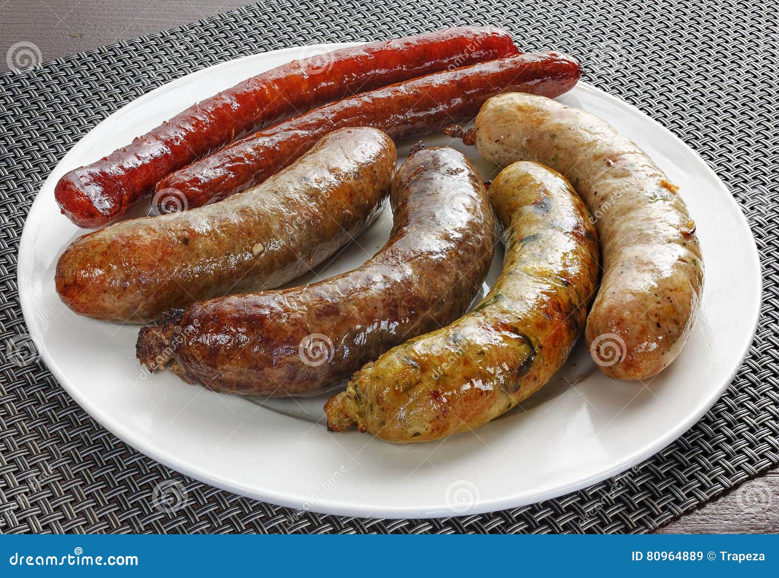 Grilled Sausages in the Plate Stock Image - Image of cooked, pork: 80964889