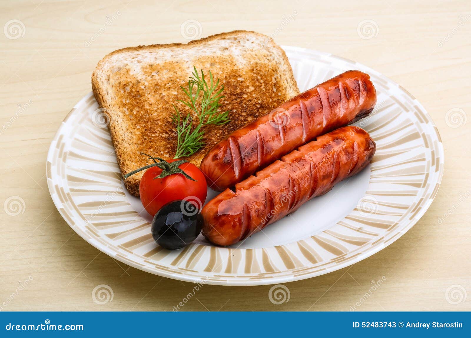 Grilled Sausages with Toast Stock Image - Image of plate, bread: 52483743