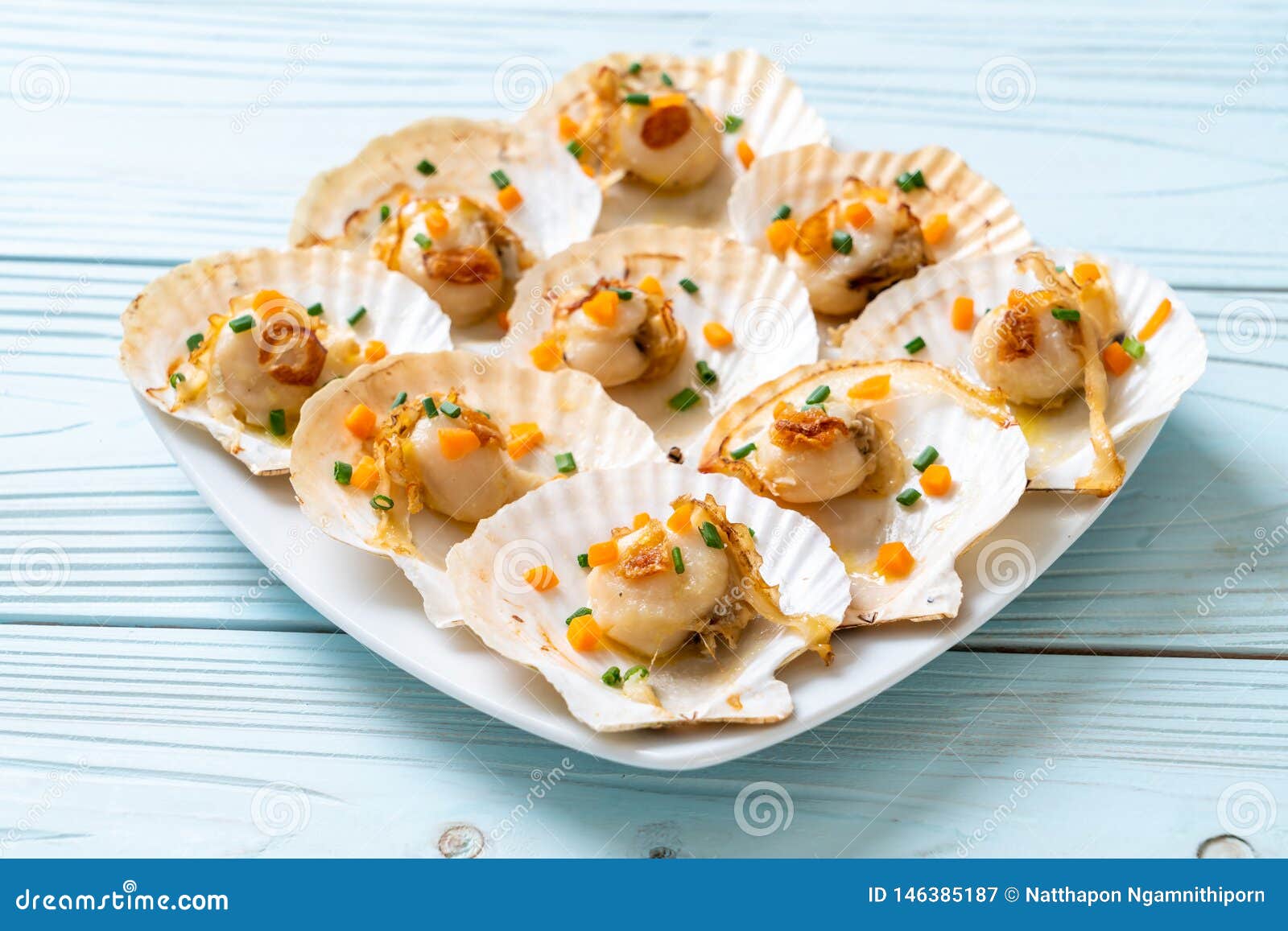 Grilled Scallops Shell with Butter Stock Image - Image of plate ...