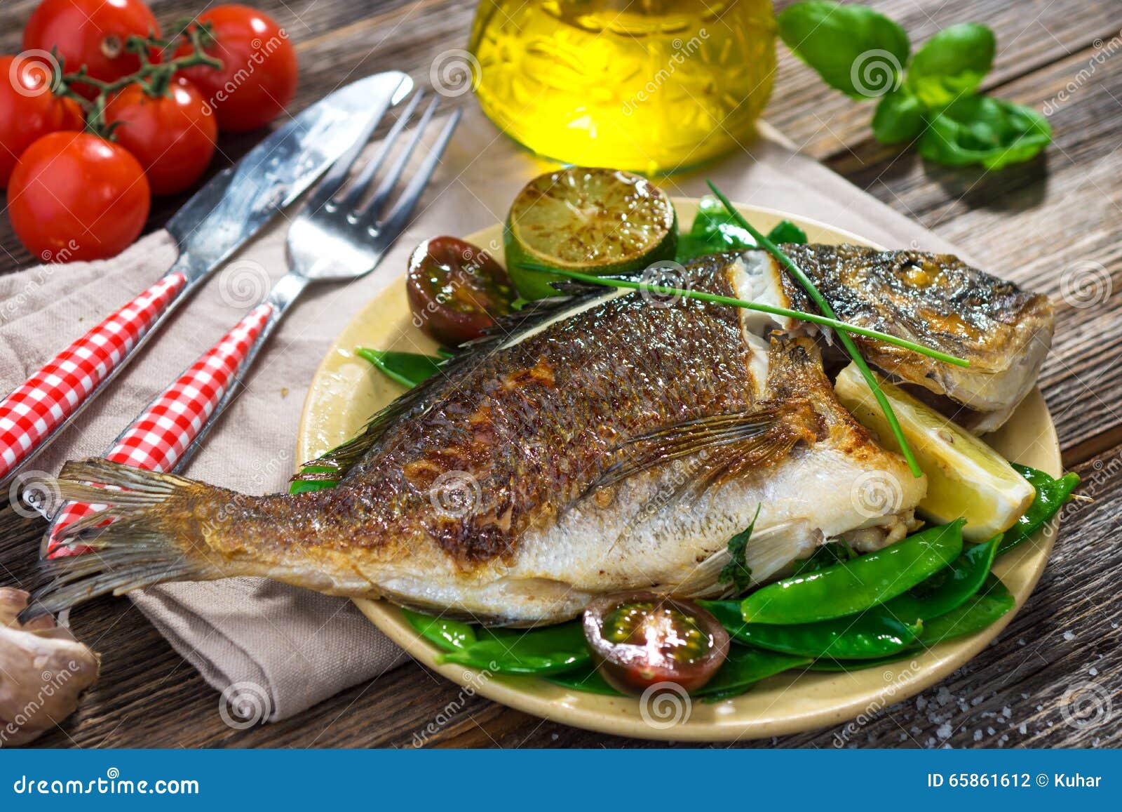 Grilled sea bream fish stock photo. Image of cooking - 65861612