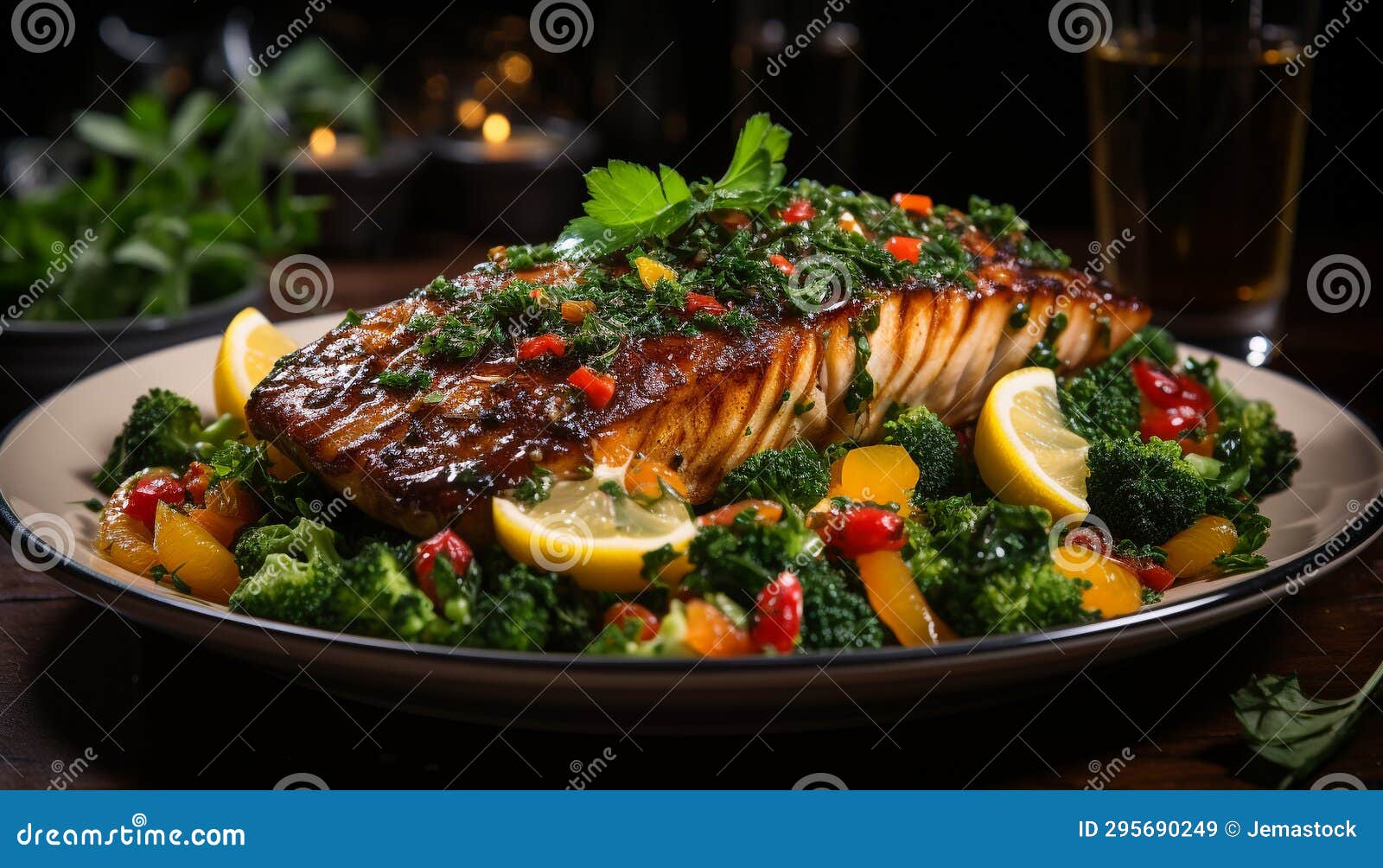 Grilled Seafood Fillet on a Fresh Green Plate Generated by AI Stock ...