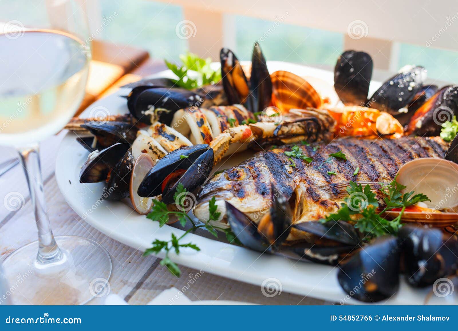 Grilled seafood platter stock photo. Image of variety - 54852766