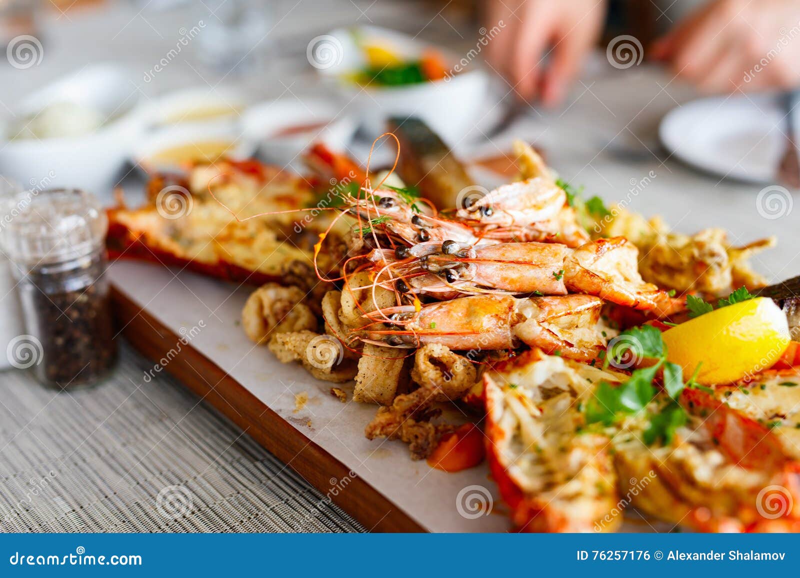 Grilled seafood platter stock photo. Image of outdoor - 76257176