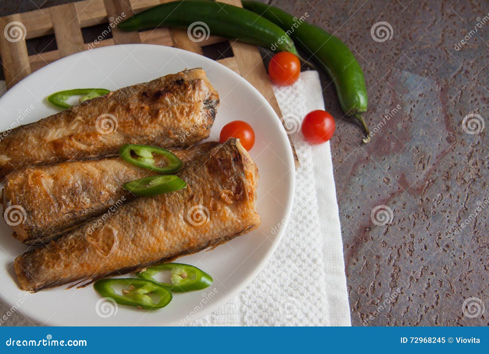 Grilled shad with tomato stock image. Image of delicious - 72968245