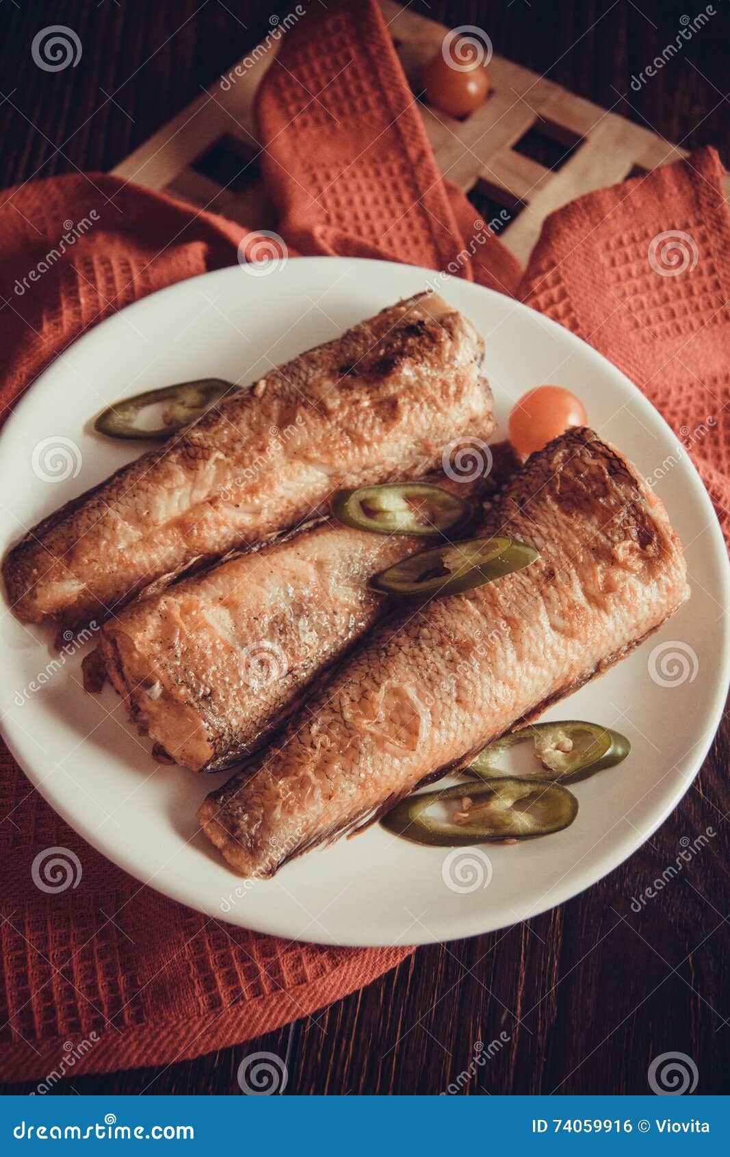 Grilled shad with tomato stock photo. Image of onion - 74059916