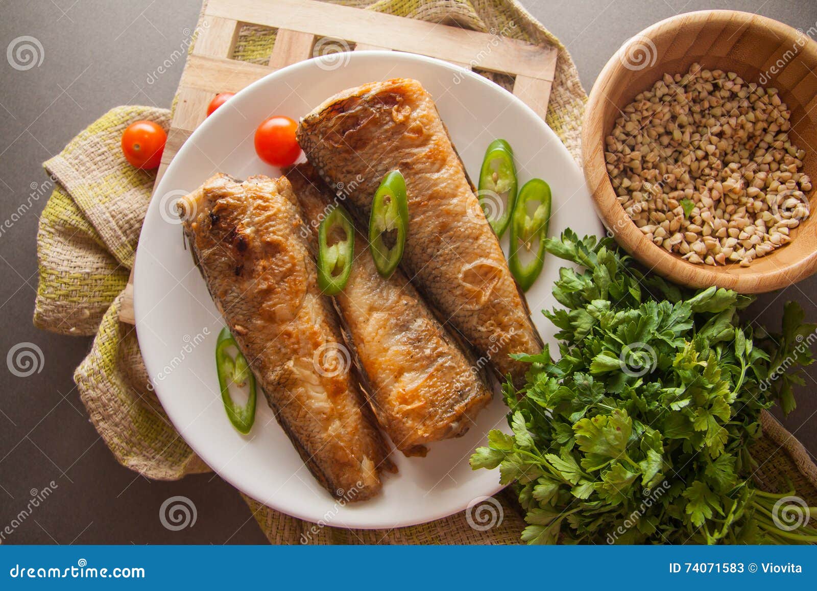 Grilled shad with tomato stock image. Image of chili - 74071583