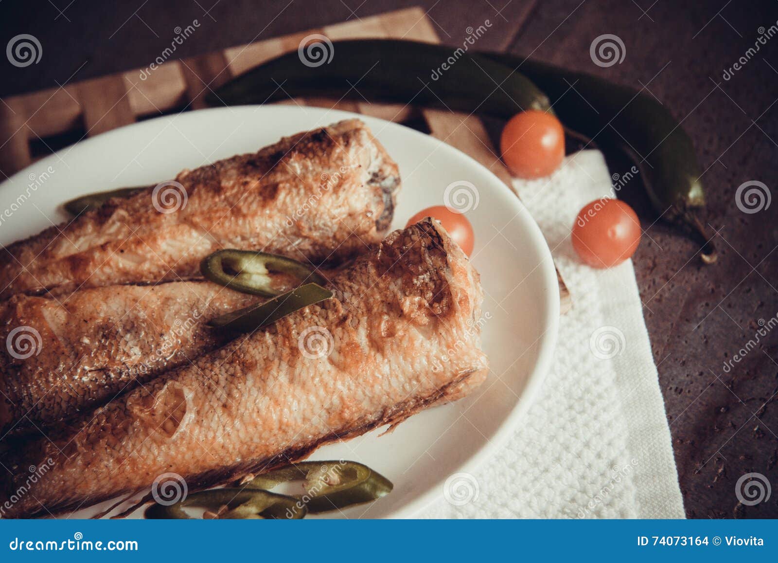 Grilled shad with tomato stock photo. Image of nutrition - 74073164