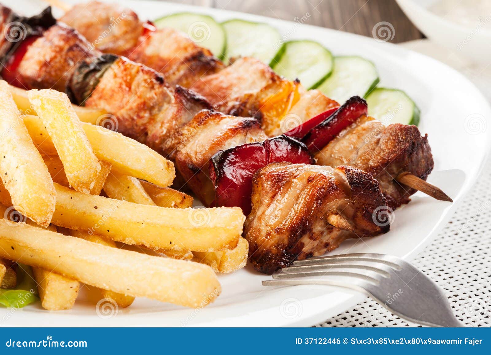Grilled Shashlik with Chips Stock Photo - Image of color, paprika: 37122446