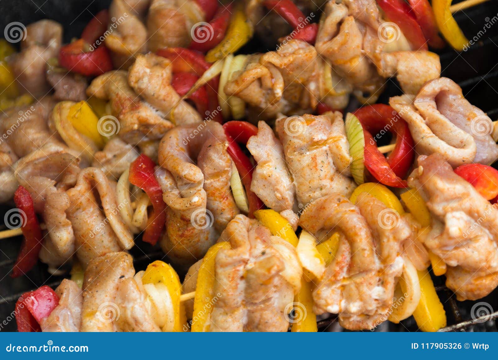 Grilled shashlik with meat stock photo. Image of cooking - 117905326