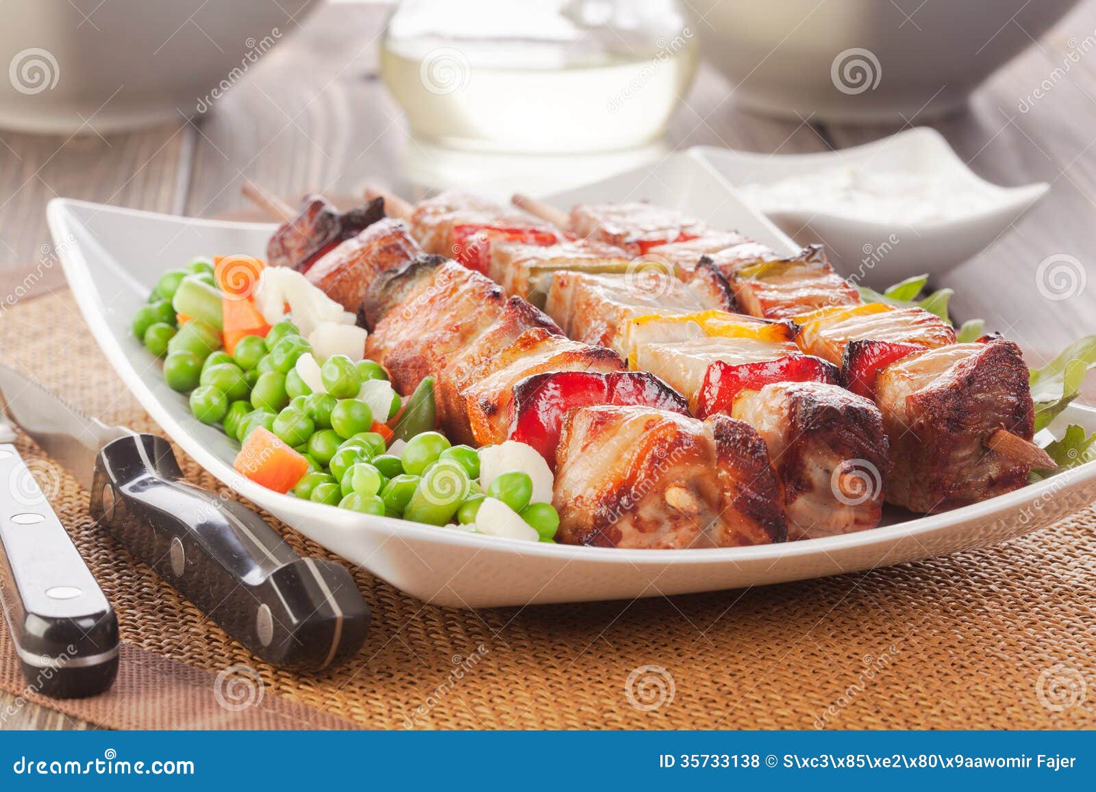 Grilled Shashlik with Vegetables Stock Photo - Image of objects, pork ...