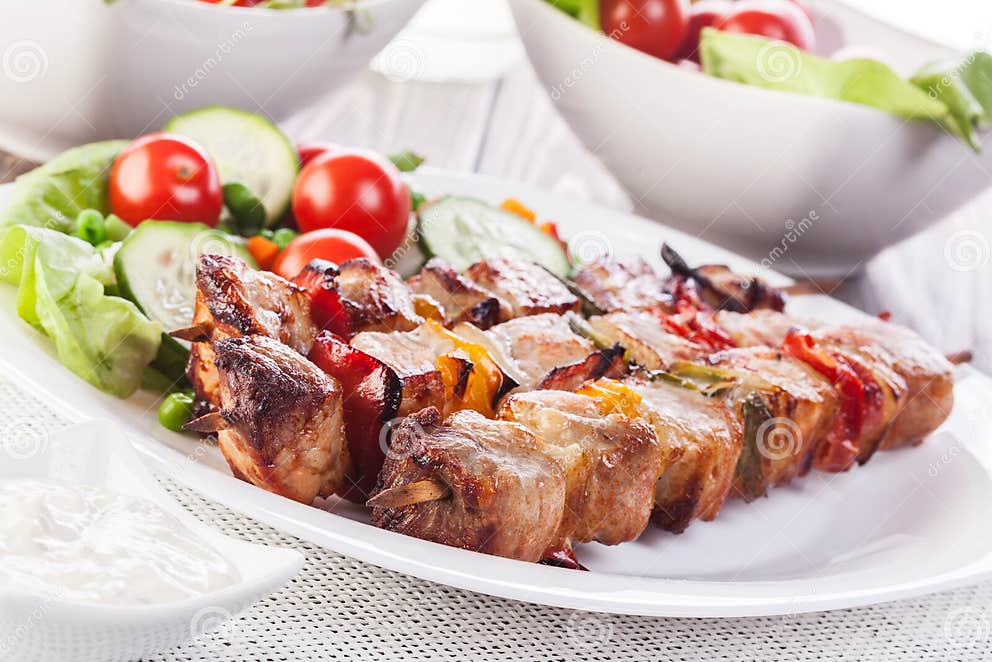 Grilled Shashlik with Vegetables Stock Photo - Image of appetizer, dine ...