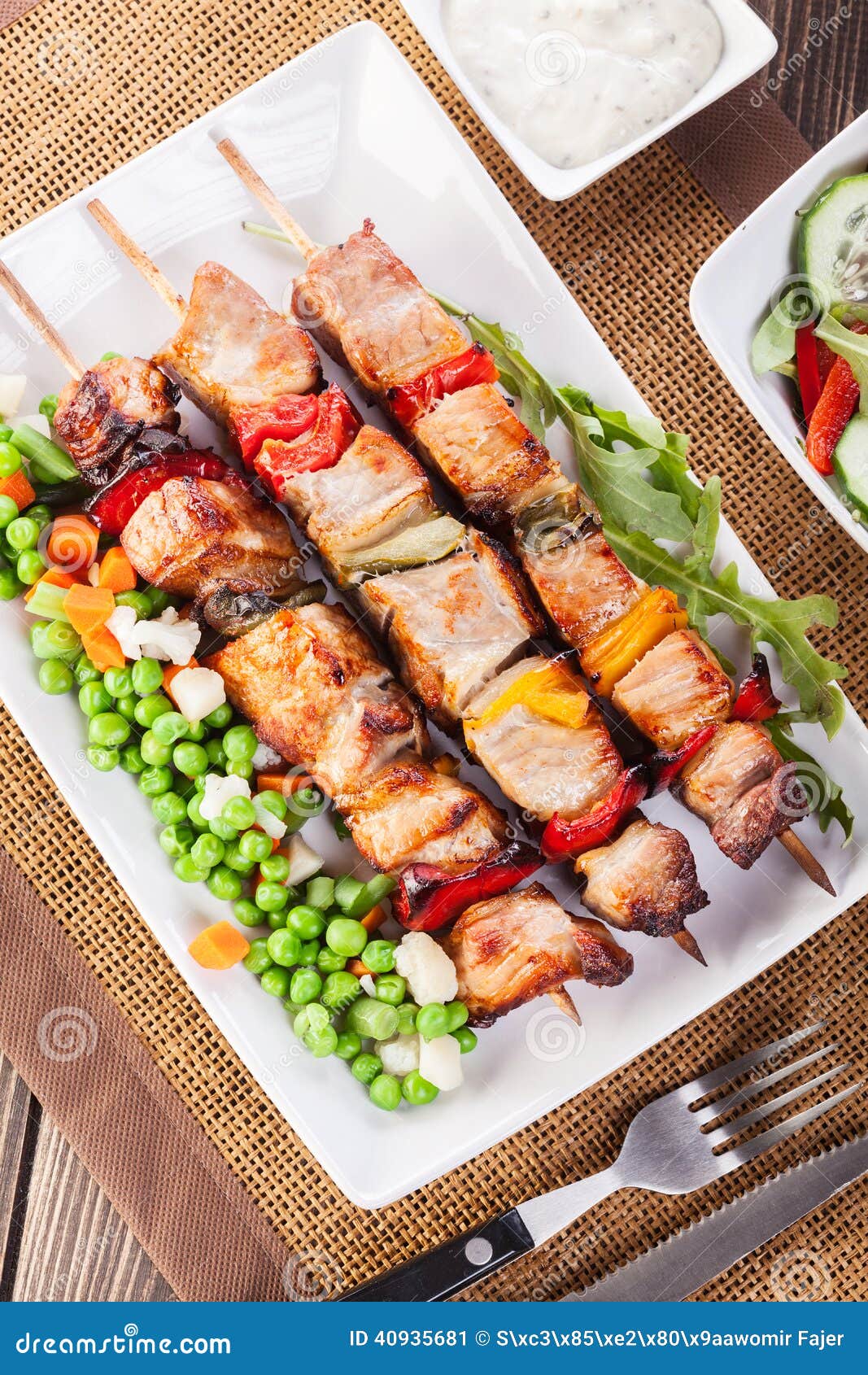Grilled Shashlik with Vegetables Stock Image - Image of ready, prepared ...
