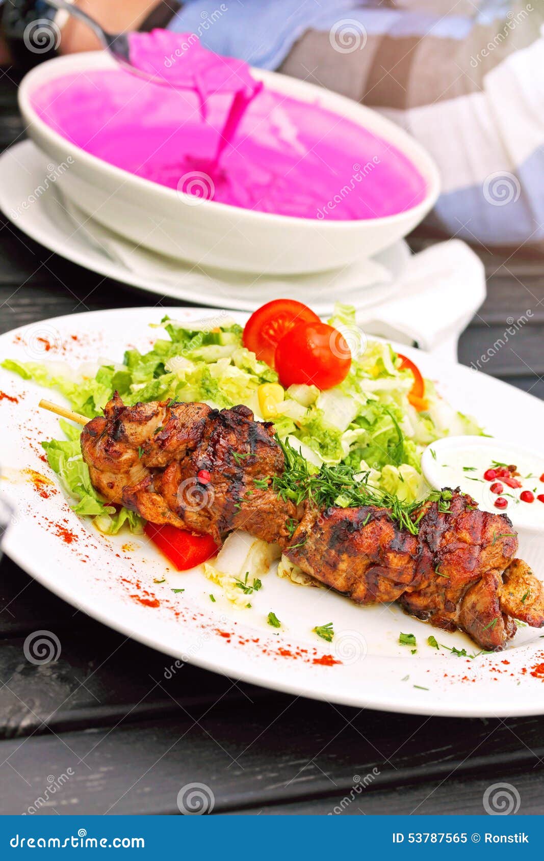 Grilled Shashlik with Vegetables on Plate Stock Image - Image of meat ...