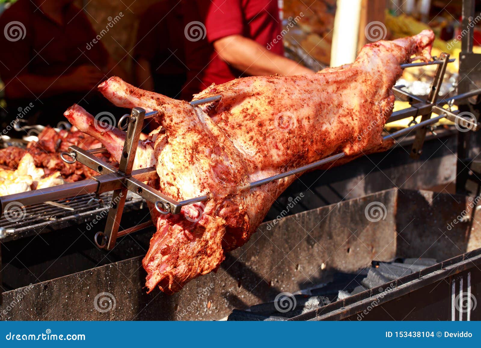 Grilled Sheep Carcass on a Spit Stock Photo - Image of party, nature ...