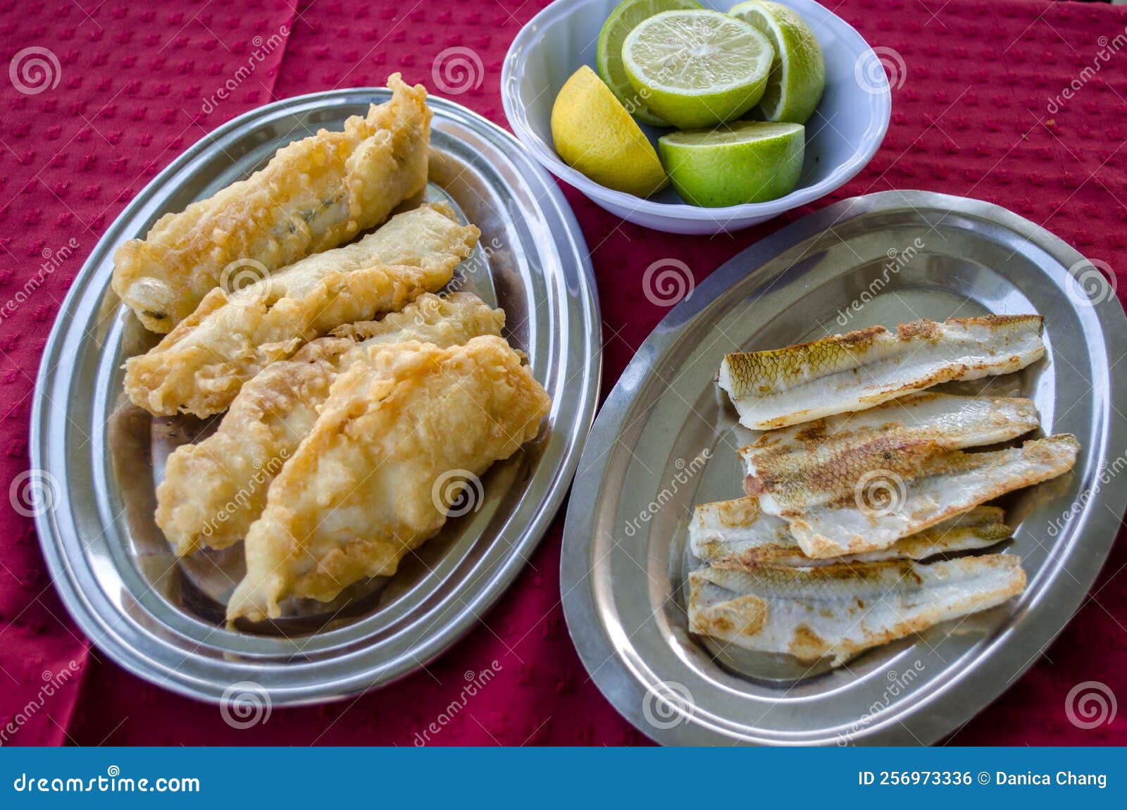 Grilled Silverside Fish and Crispy Battered Fish Stock Photo - Image of ...