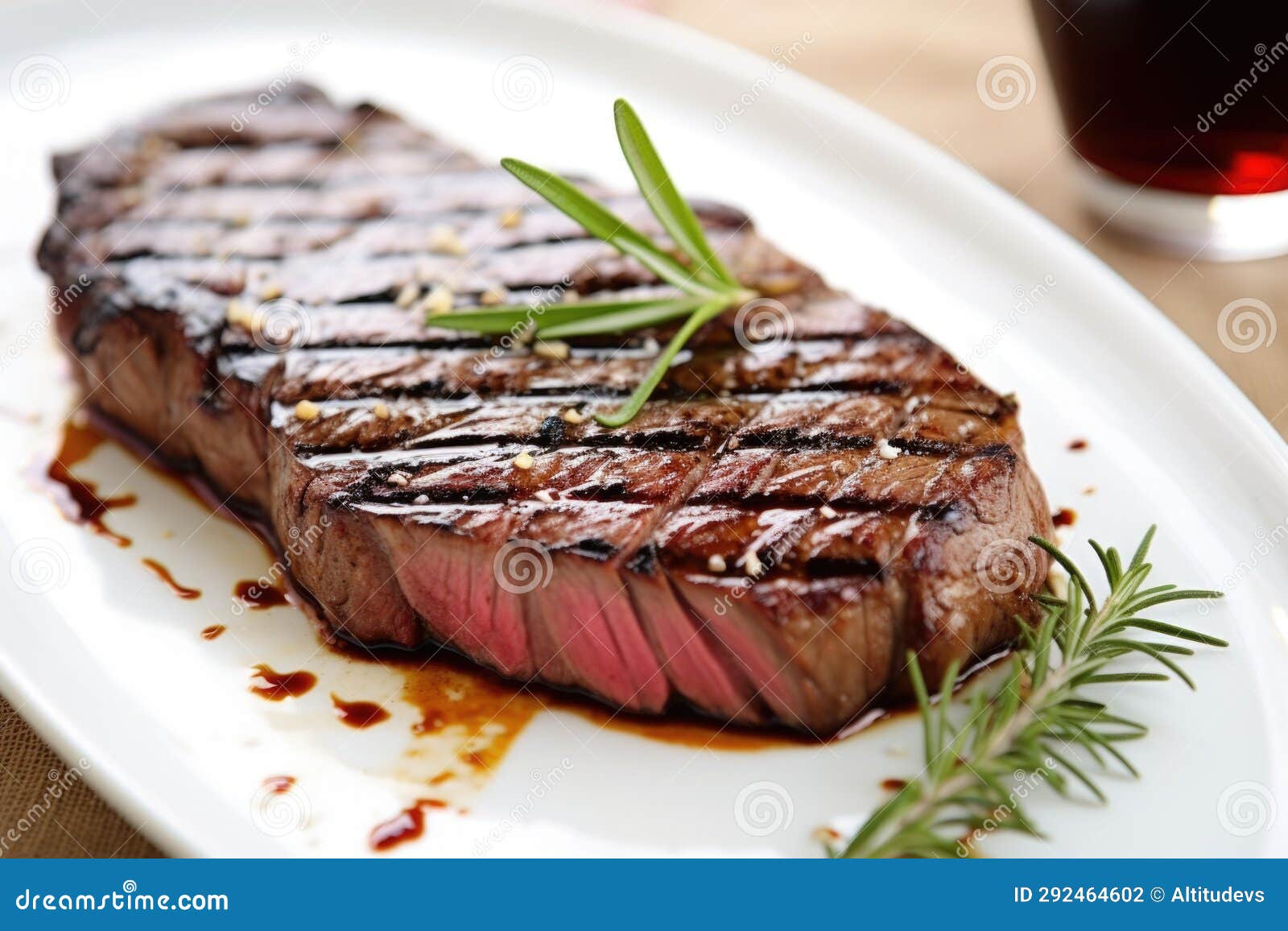 Grilled Sirloin Steak with Grill Marks on White Dish Stock Illustration ...