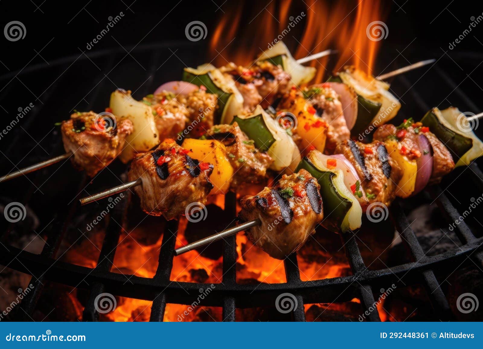 Grilled Skewer Over Open Flame, Top View Stock Image - Image of ...