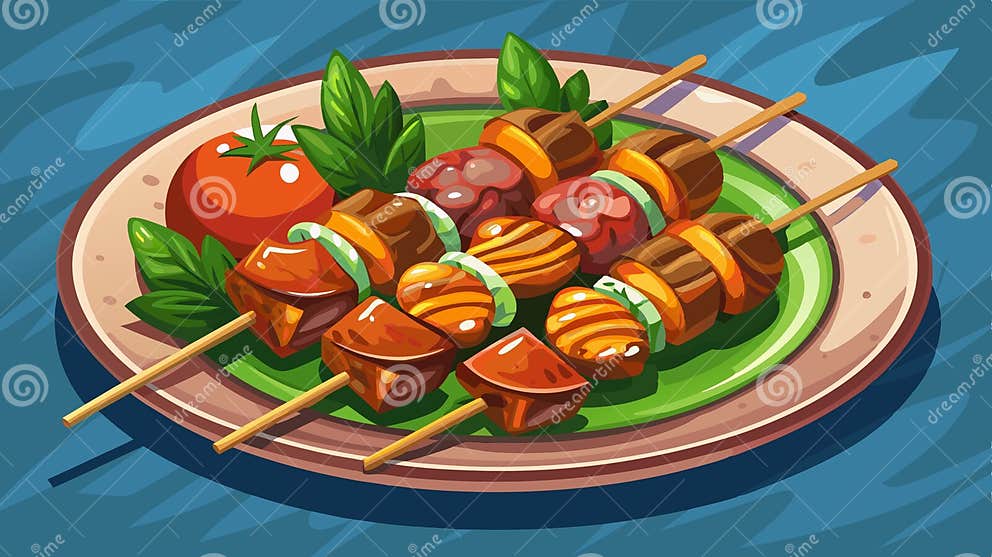 Grilled Skewered Meat Dish stock vector. Illustration of hamburger ...