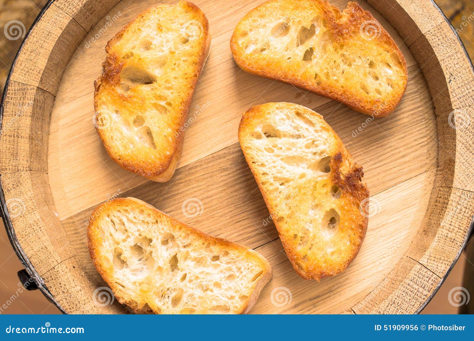 Grilled Slices of Bread for a Snack on the Barrel Stock Photo - Image ...