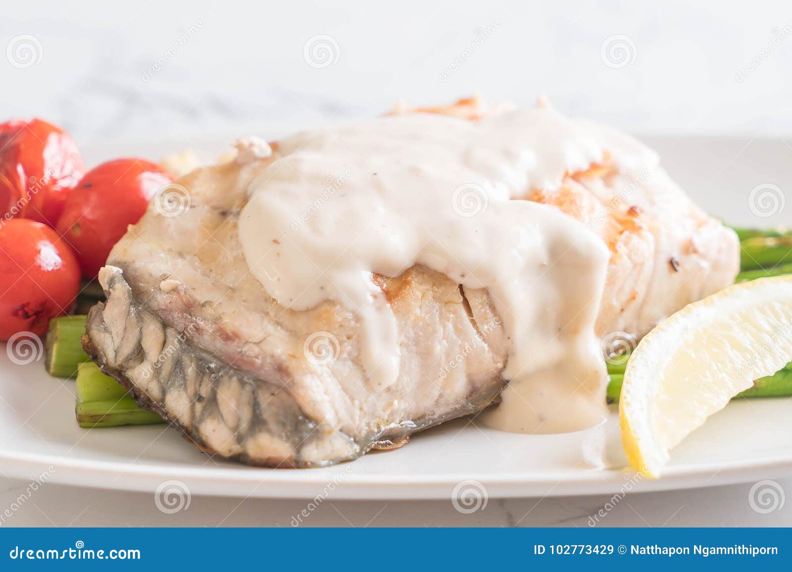 Grilled snapper fish steak stock image. Image of vegetable - 102773429