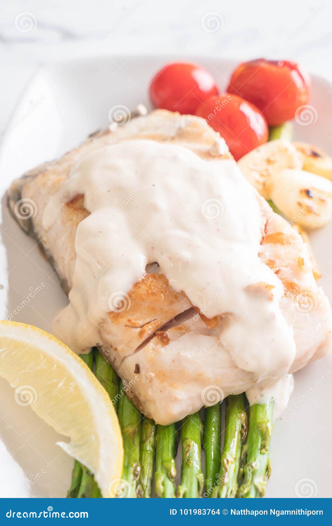 Grilled snapper fish steak stock photo. Image of steak - 101983764